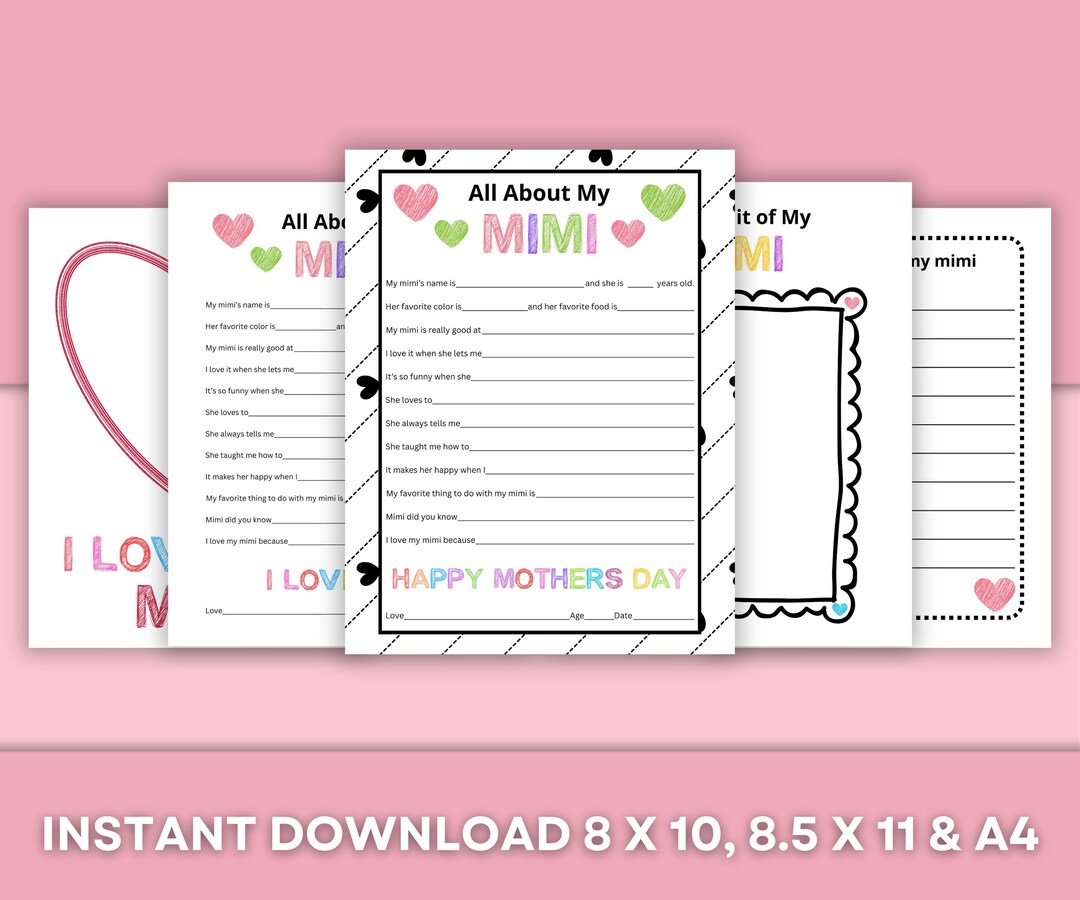 All About My Mimi Printable Mother's Day Gift - INSTANT DOWNLOAD - Card ...