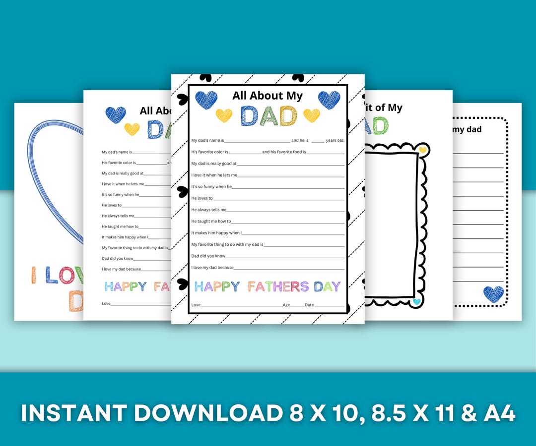 All About My Dad Printable – Father's Day Fill-in Card (instant ...