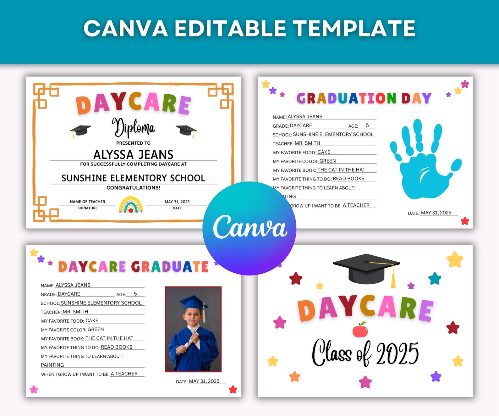 Editable Daycare Graduation Certificate Template: Canva Printable ...