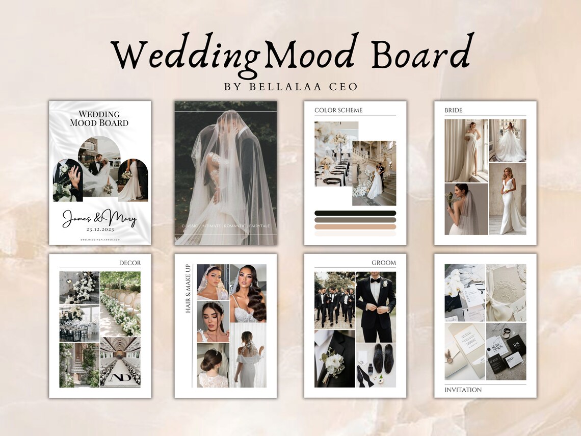 Classy Wedding Mood Board Template | Digital Wedding Planner Template ...