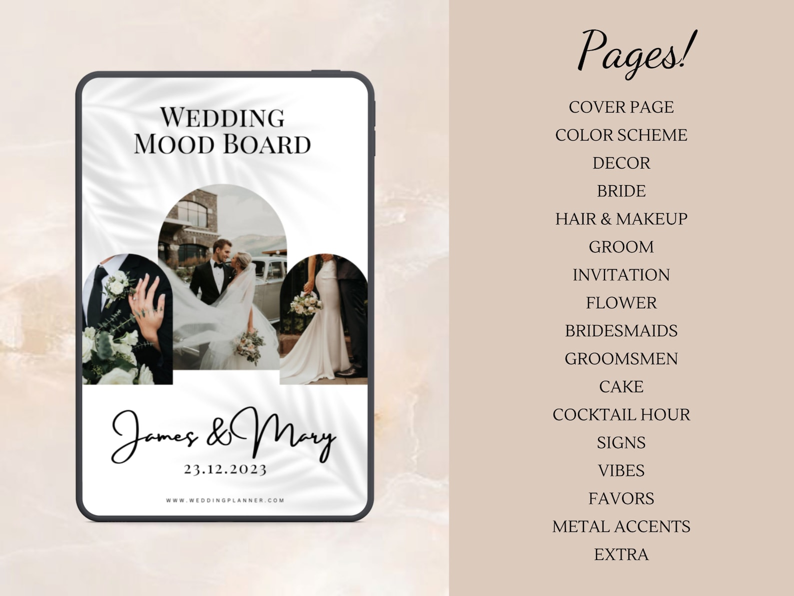 Classy Wedding Mood Board Template | Digital Wedding Planner Template ...