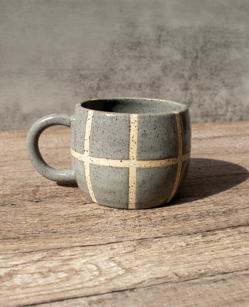 Grid Ceramic Mug, Rounded - Etsy