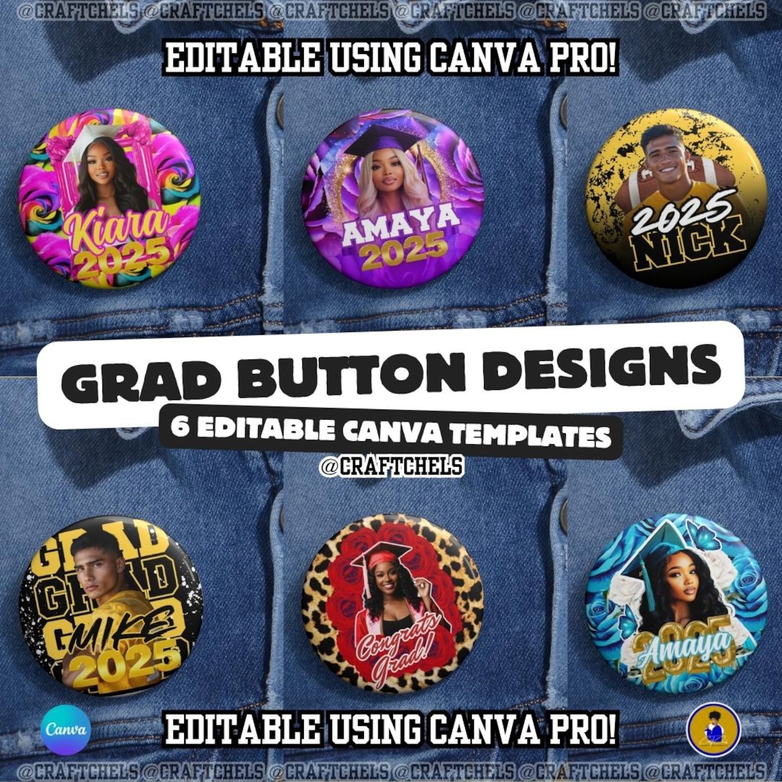 Graduation Button Template Bundle – Set of 6 Grad Pin Designs | 2025 ...
