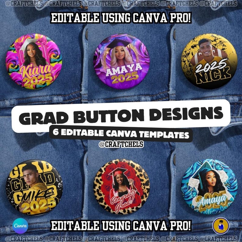 Graduation Button Template Bundle – Set of 6 Grad Pin Designs | 2025 ...