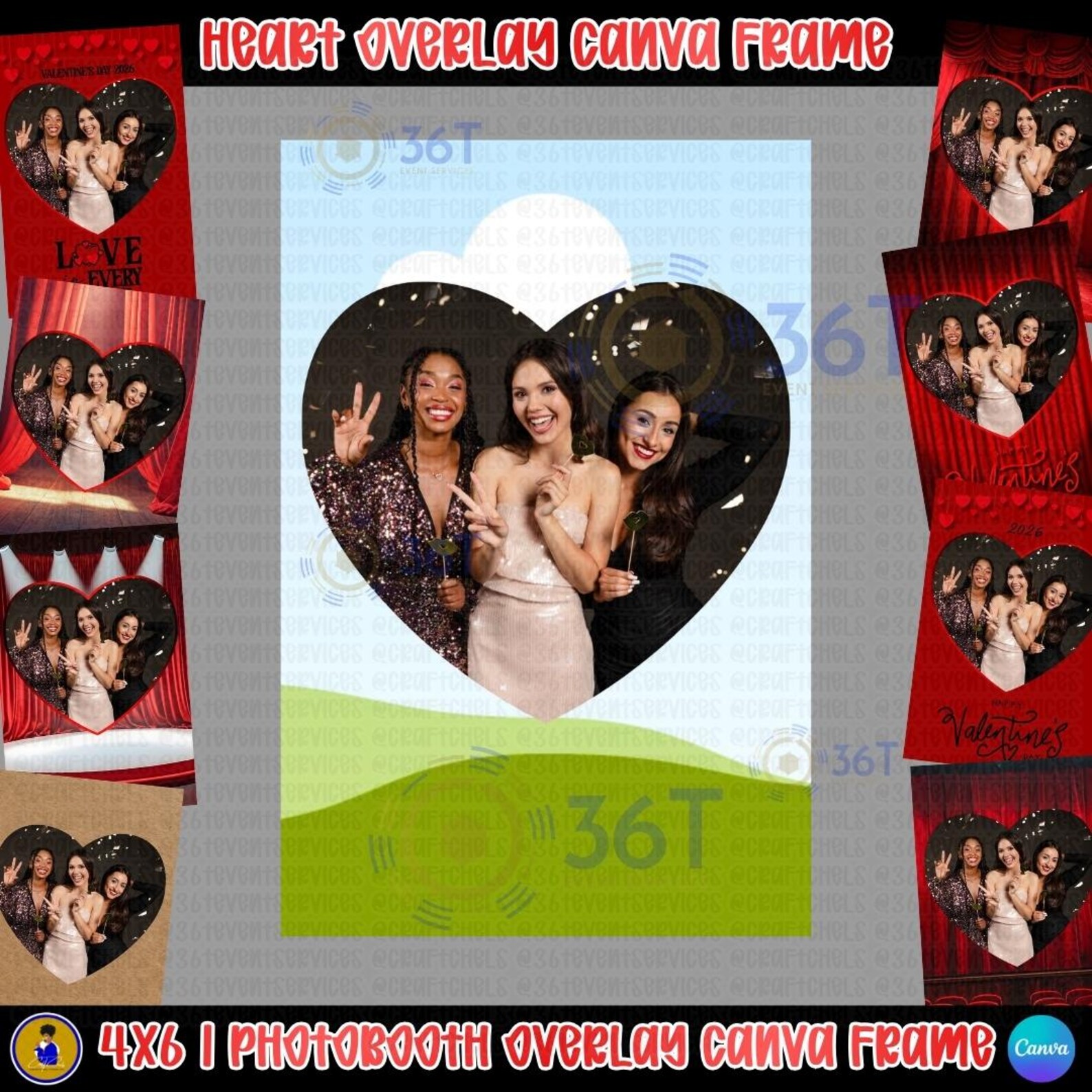 Heart Shaped Selfie Photo Booth Overlay Canva Frame | 4x6 Template ...