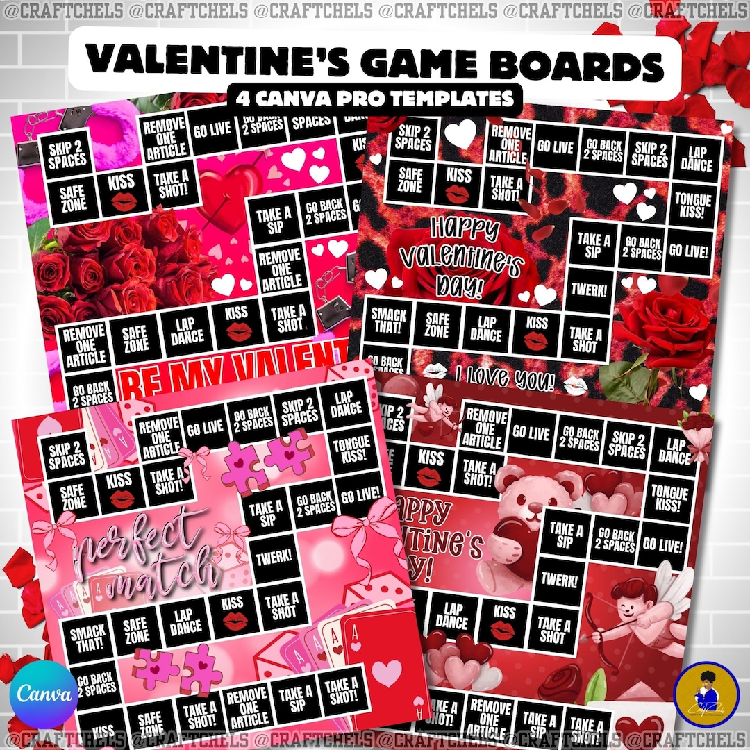 Valentine's Day Party Game Boards – Canva Template Bundle (4 Designs ...
