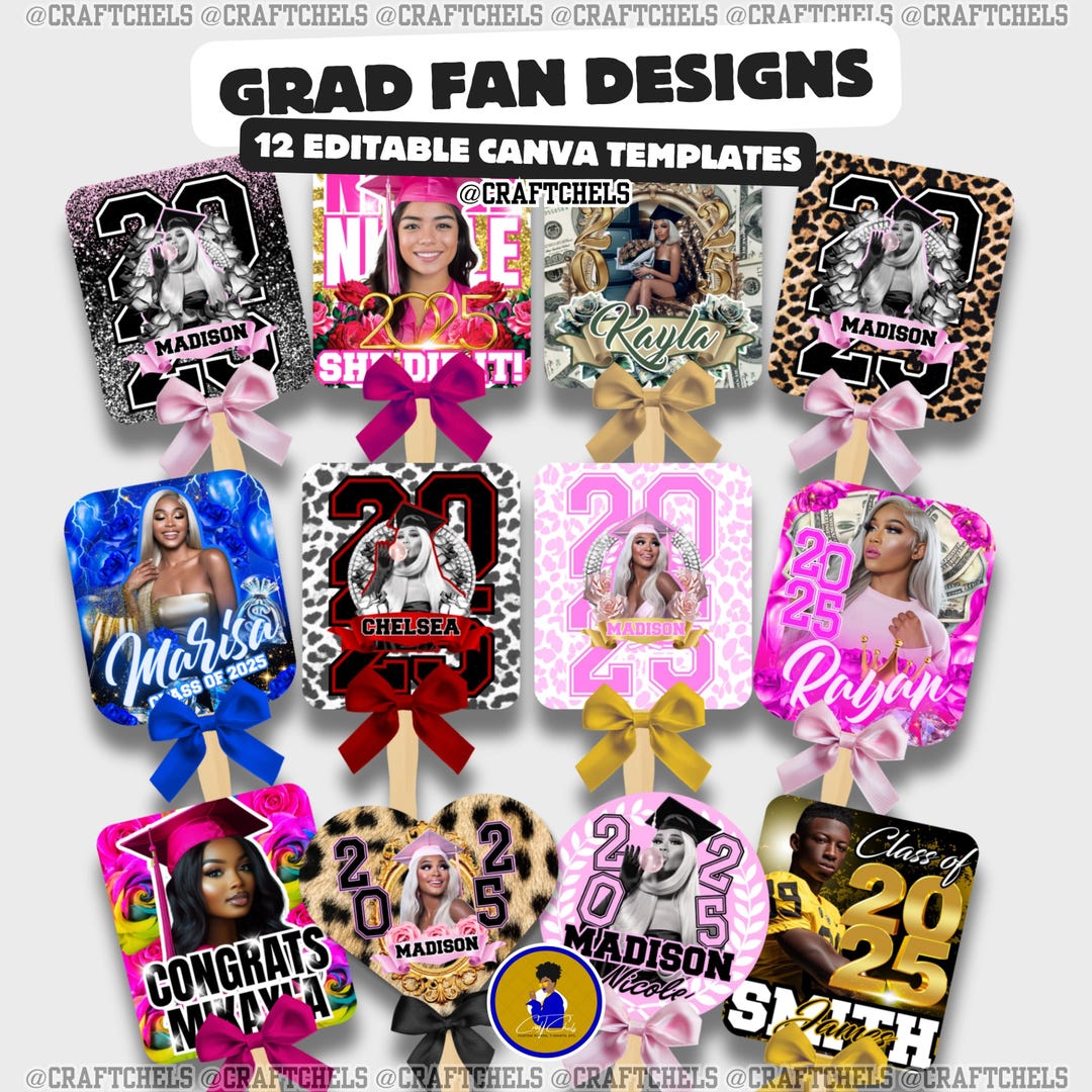 Grad Fan Template Bundle | Graduation Fans Canva Template – Set of 12 ...