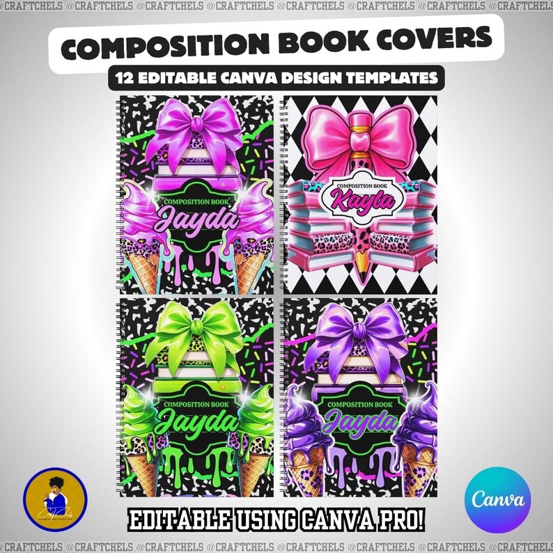 12 Composition Book Cover Designs | Canva Editable Templates | Back to ...