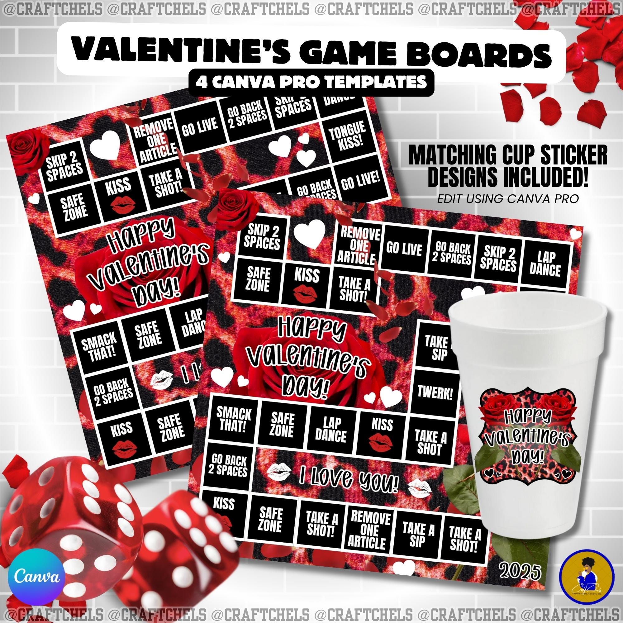Valentine's Day Party Game Boards – Canva Template Bundle (4 Designs ...