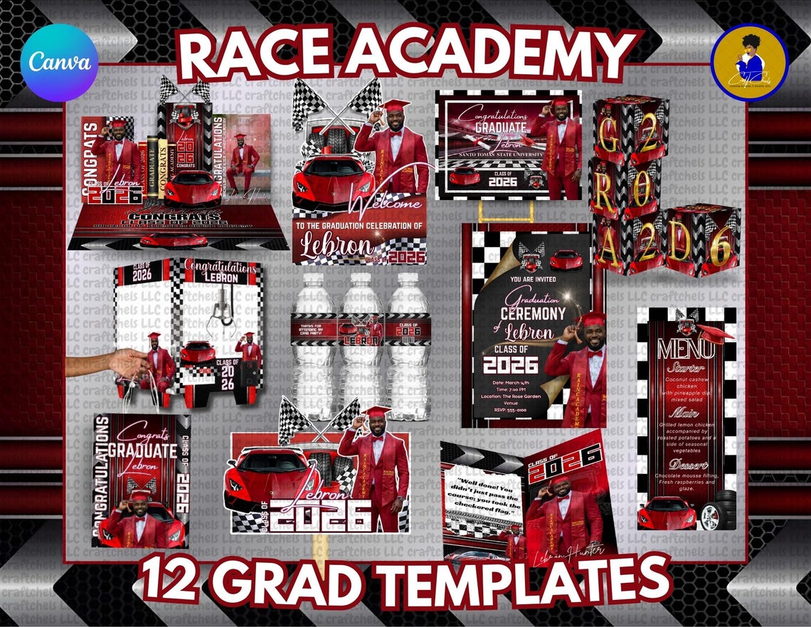 Graduation Party Templates Race Academy | Racing Grad Party Decor ...