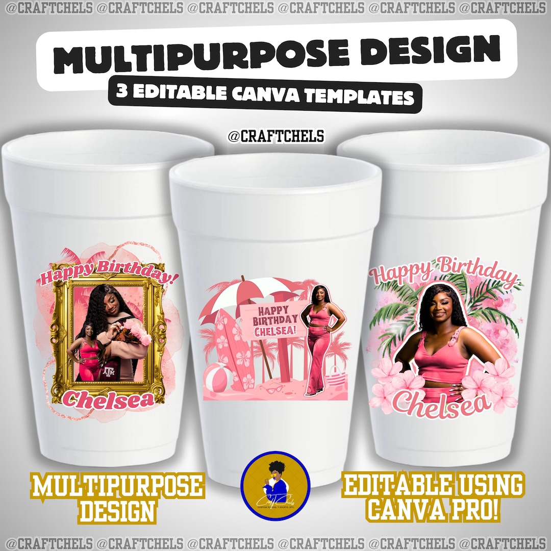 Styrofoam Cup Sticker Template | Set of 3 Celebration Canva Templates ...