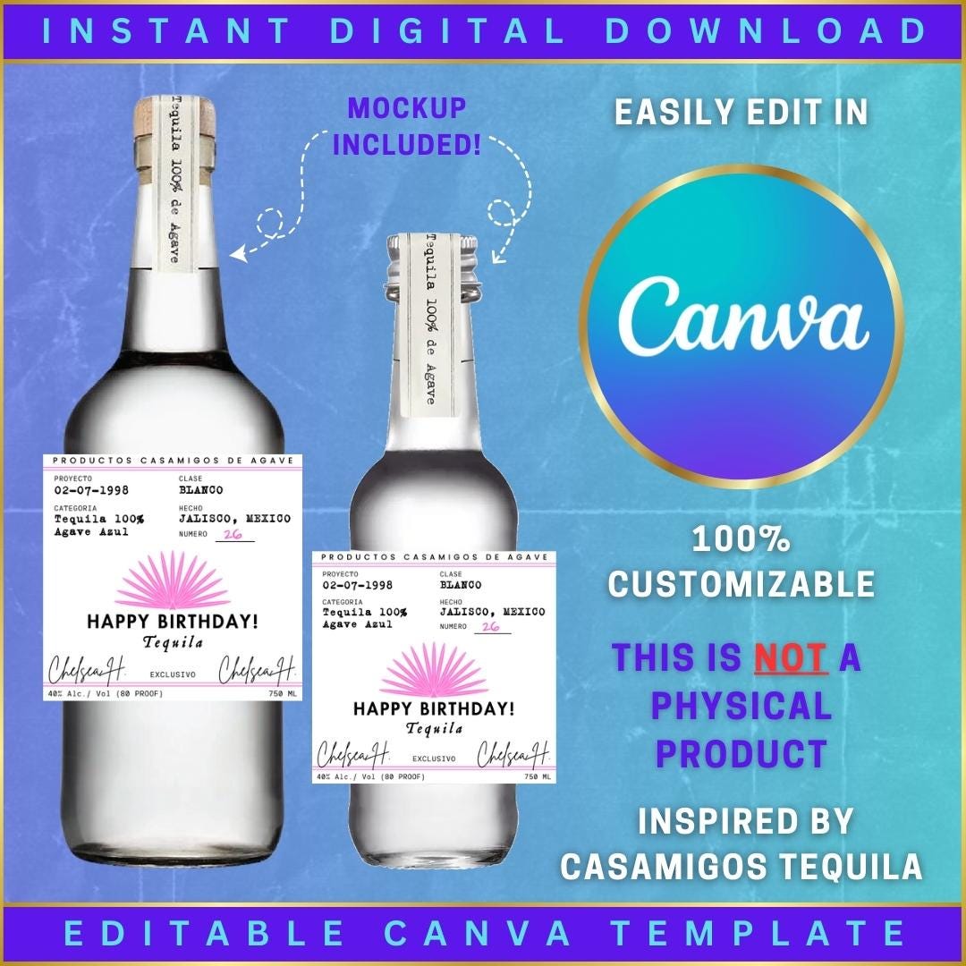Casamigos Tequila Label 750ml | Fully Editable Canva Template Link ...