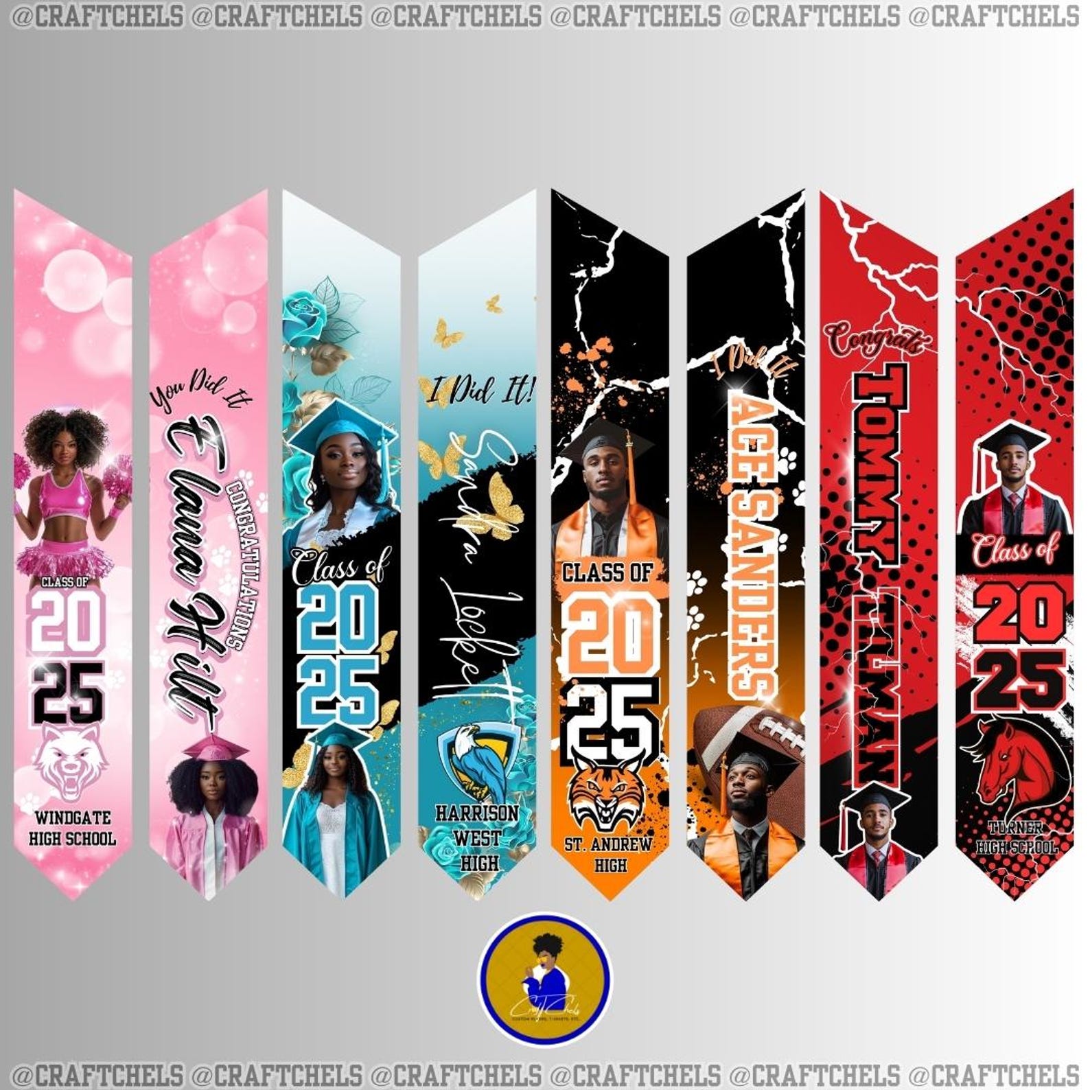 Grad Stole Template | Graduation Stole Canva Template | Set of 4 ...