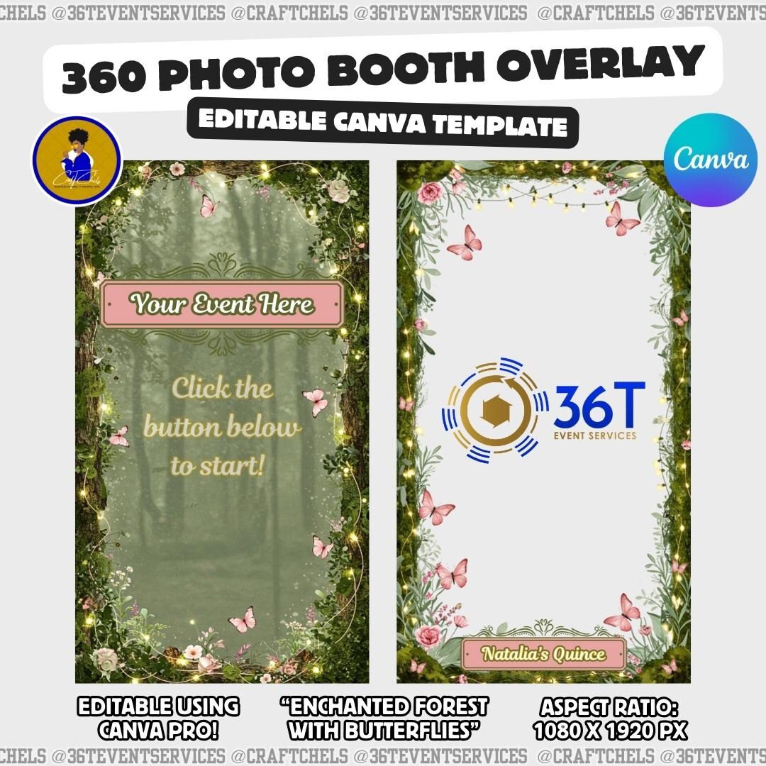 Enchanted Forest Butterfly 360 Photo Booth Overlay | Greenery & Pink ...