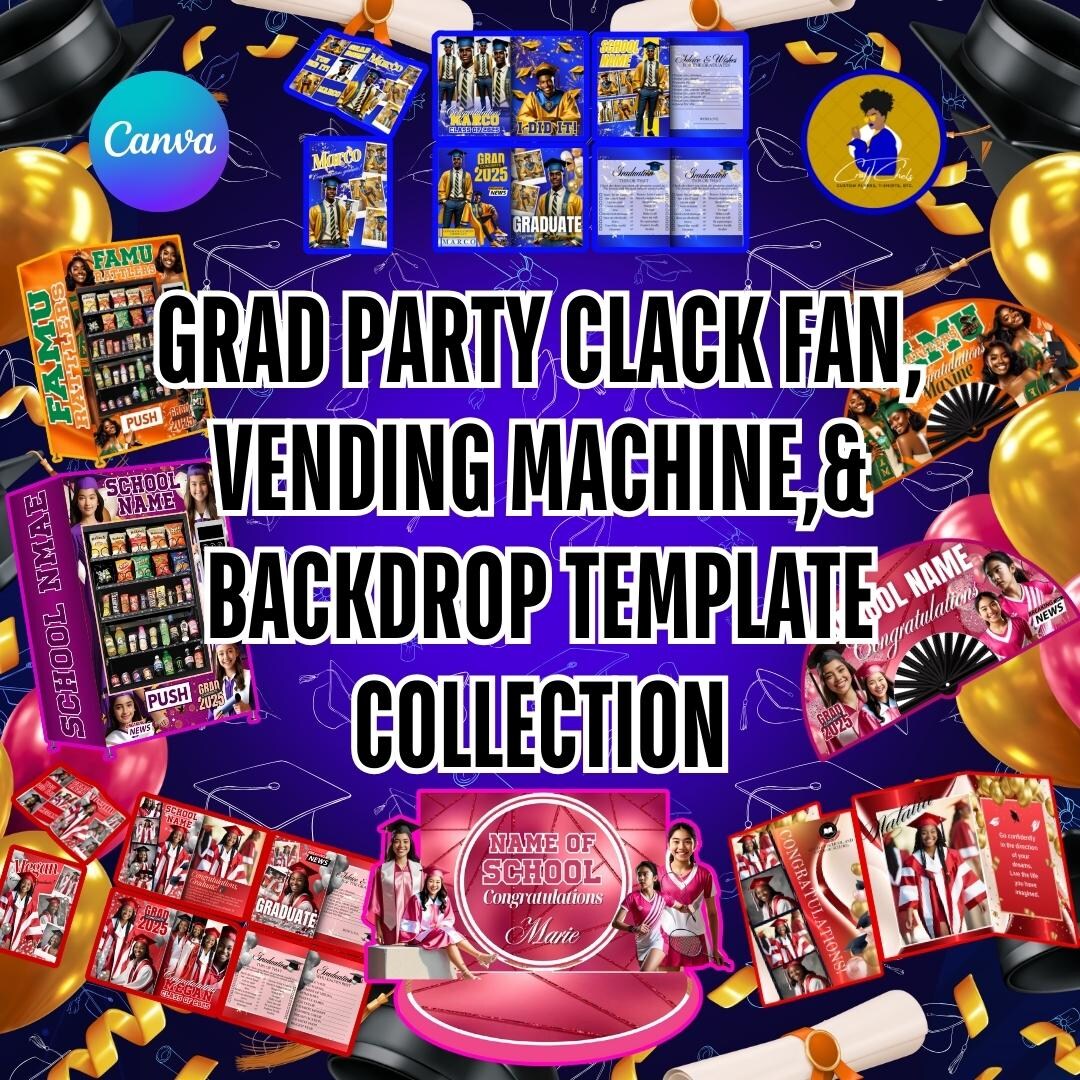 Grad Party Clack Fan, Vending Machine, & Backdrop Template Collection ...