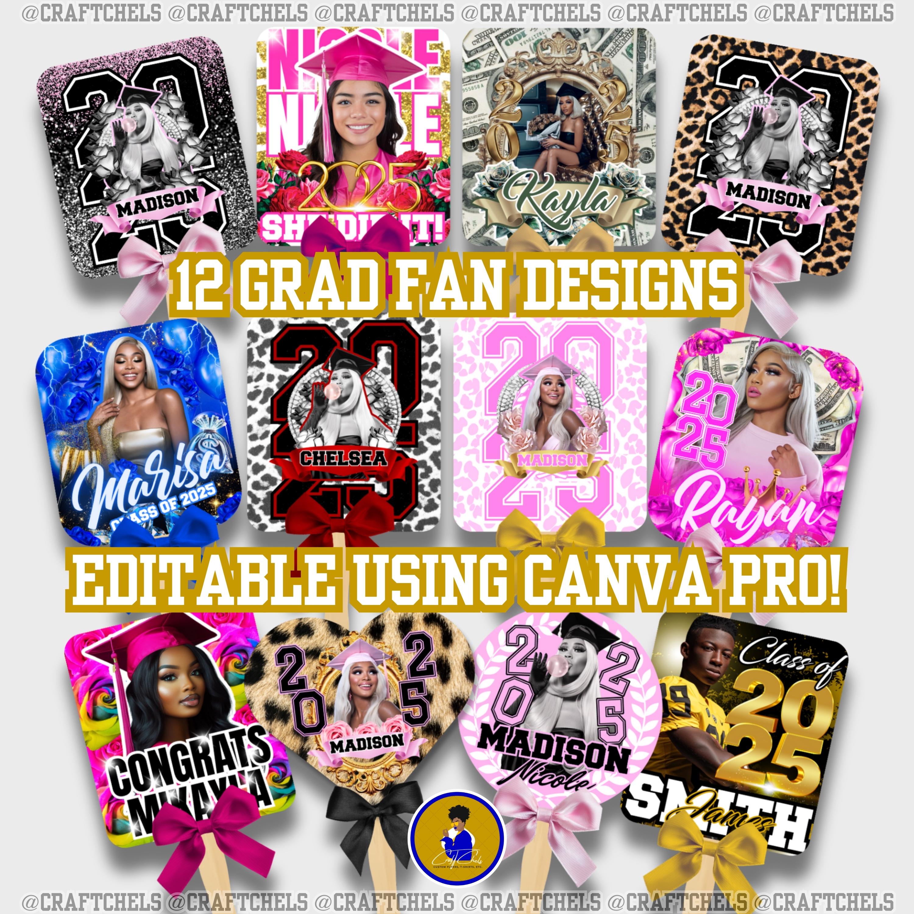 Grad Fan Template Bundle | Graduation Fans Canva Template – Set of 12 ...
