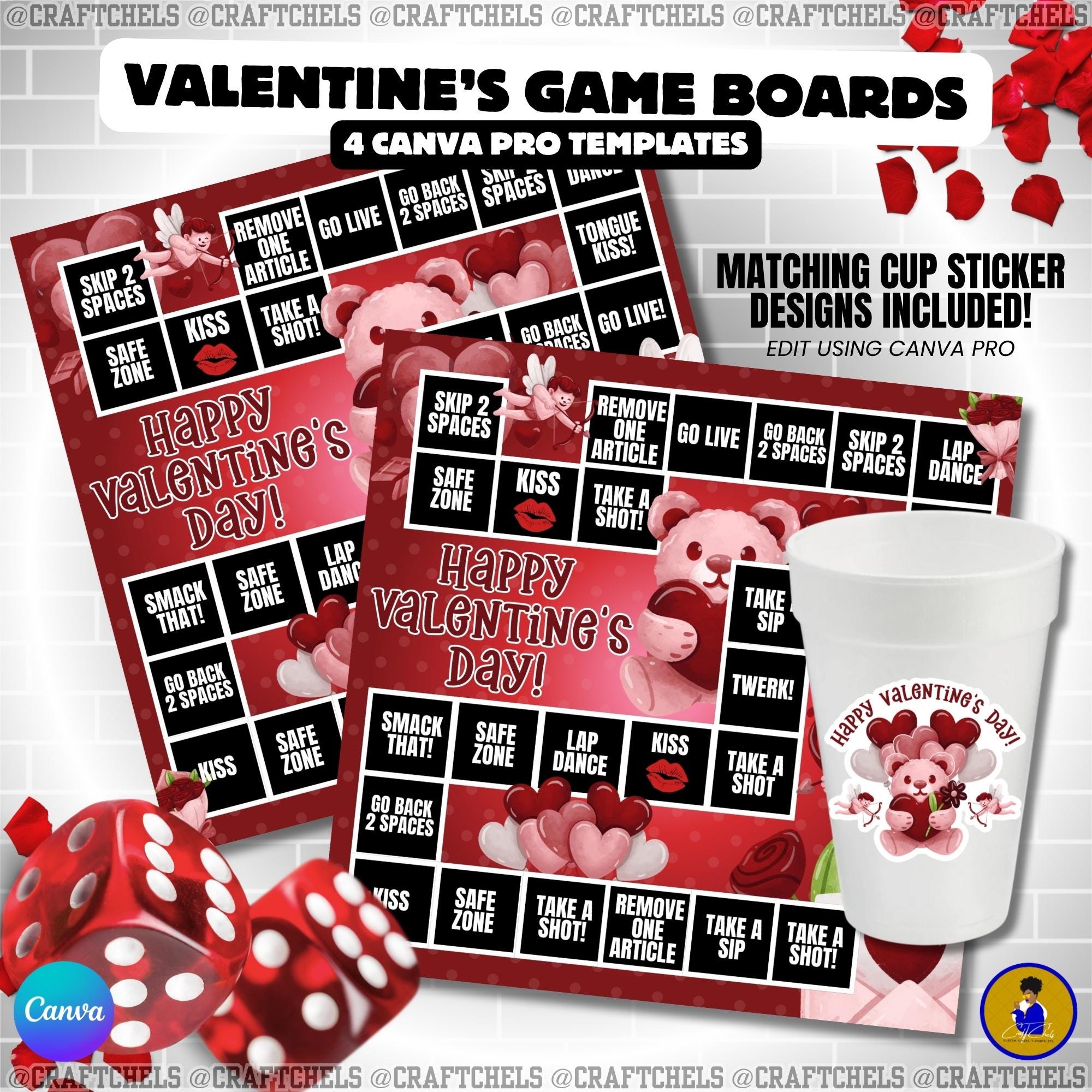 Valentine's Day Party Game Boards – Canva Template Bundle (4 Designs ...