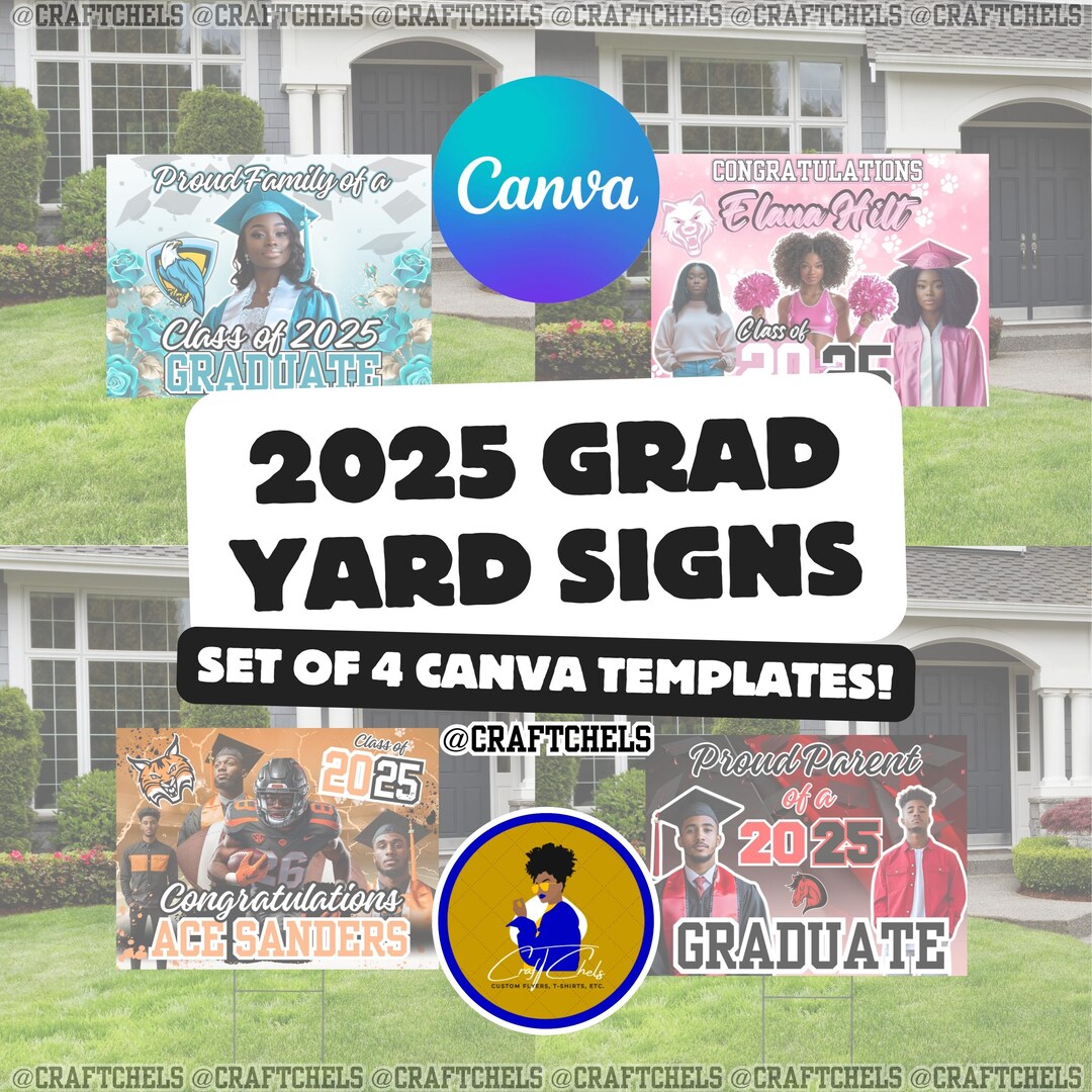 Grad Yard Sign Bundle | Set of 4 Graduation Yard Sign Canva Templates ...