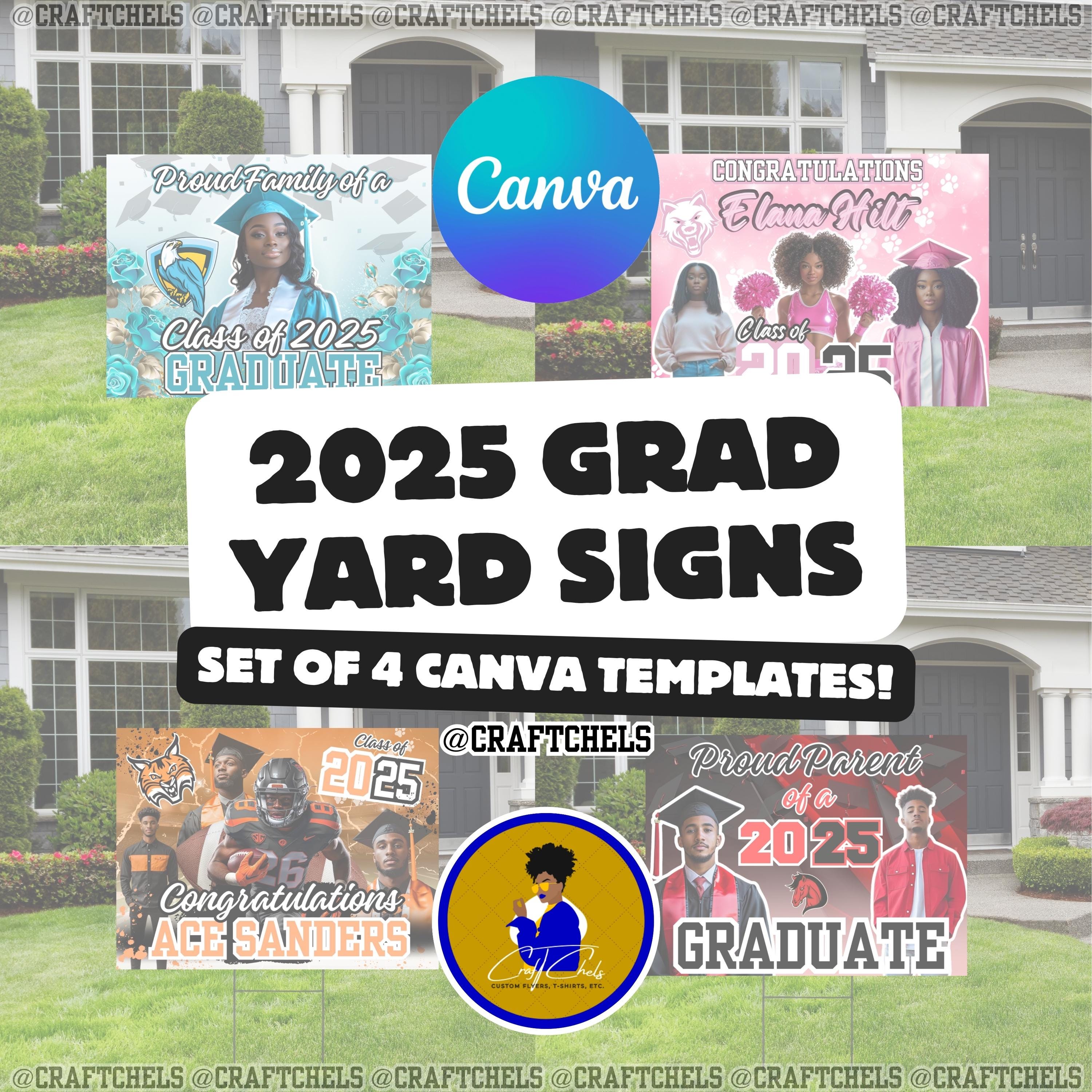 Grad Yard Sign Bundle | Set of 4 Graduation Yard Sign Canva Templates ...