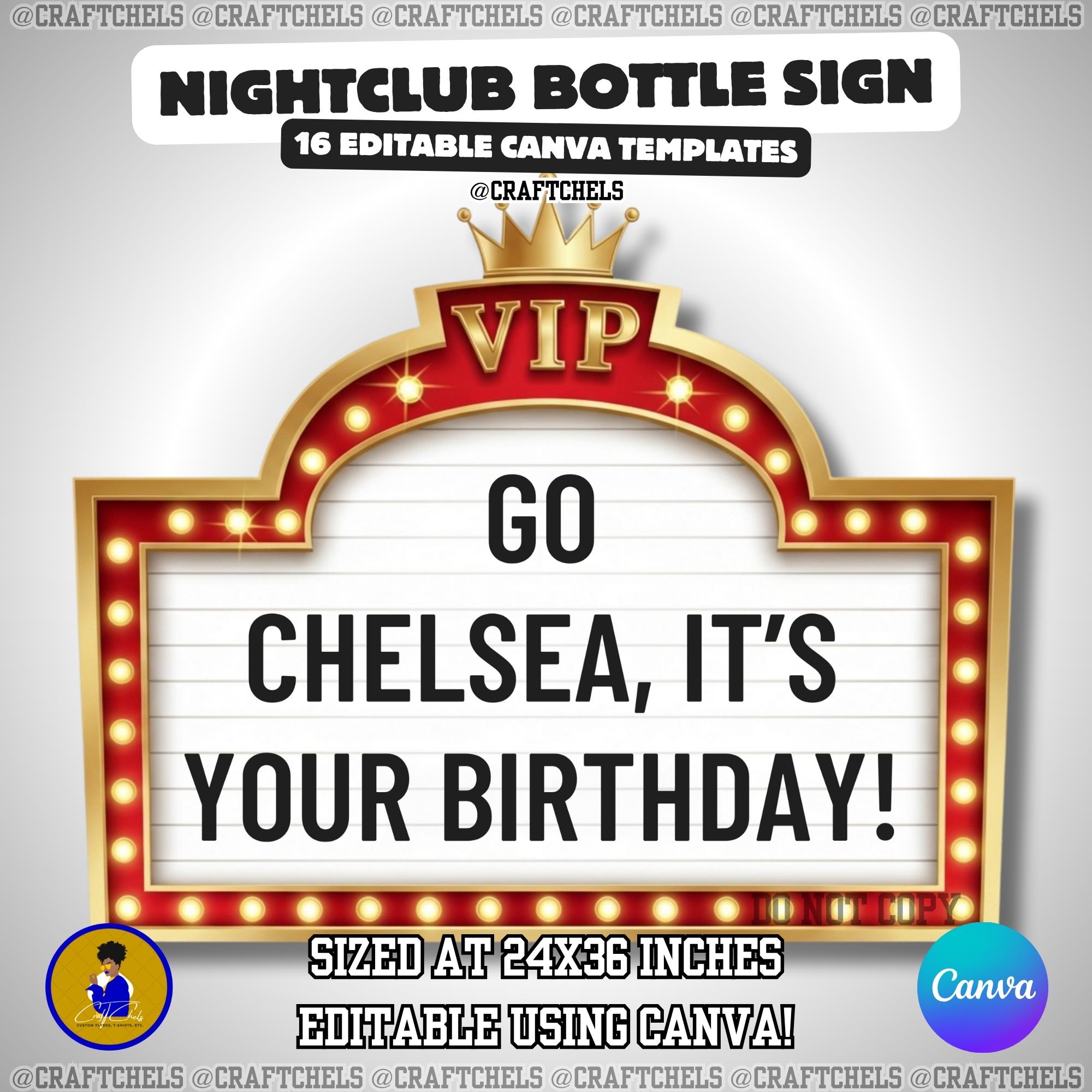 Bottle Service Sign Editable Template Bundle | 16 Editable Canva ...