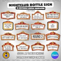 Bottle Service Sign Editable Template Bundle | 16 Editable Canva ...