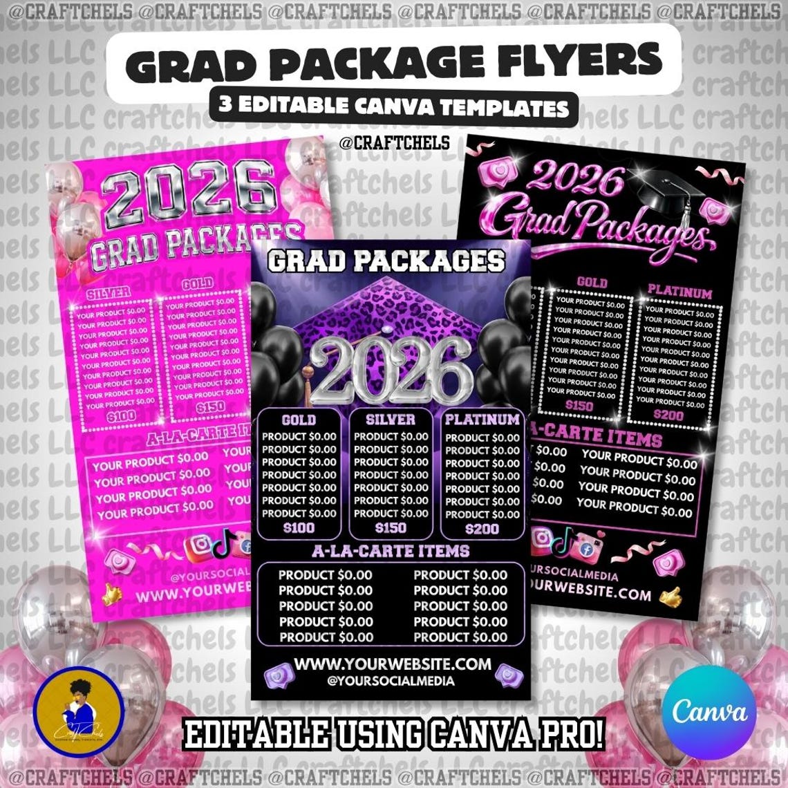 Graduation Package Price List Templates | Set of 3 Grad Pricing Designs ...