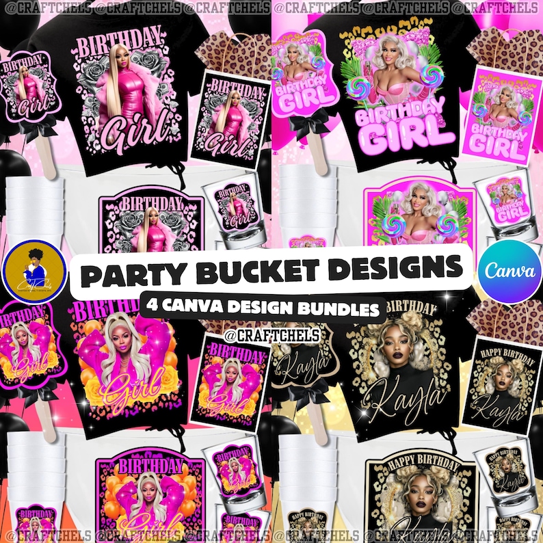 Party Bucket Design Template Bundle – 4 Design Collections | Party ...