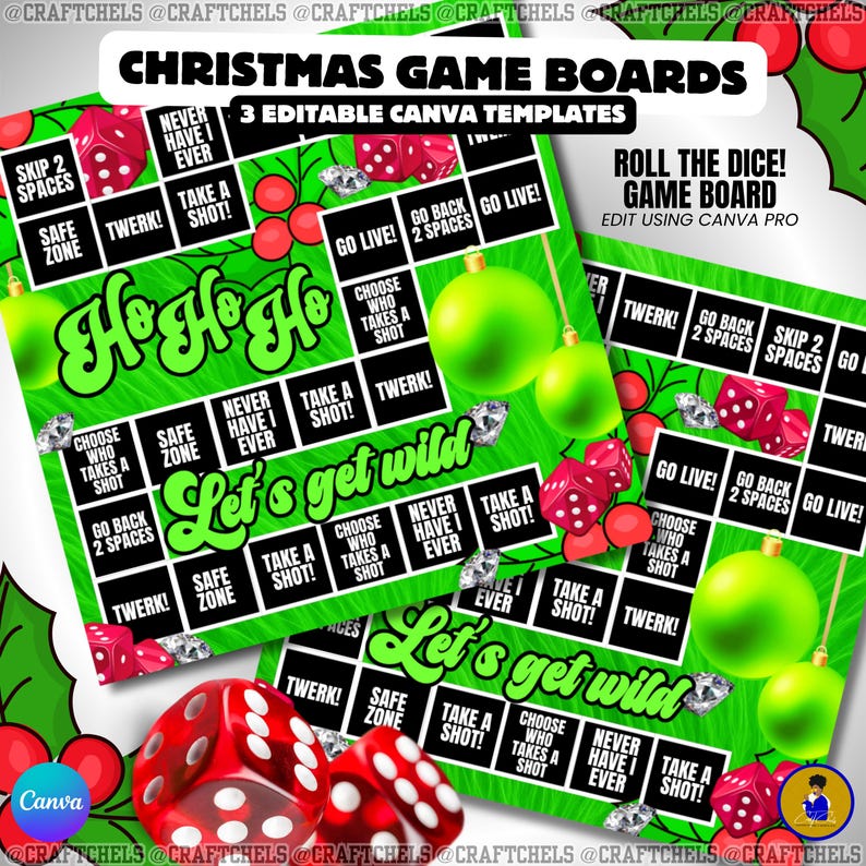 Christmas Holiday Party Game Board Bundle | 3 Editable Canva Templates ...