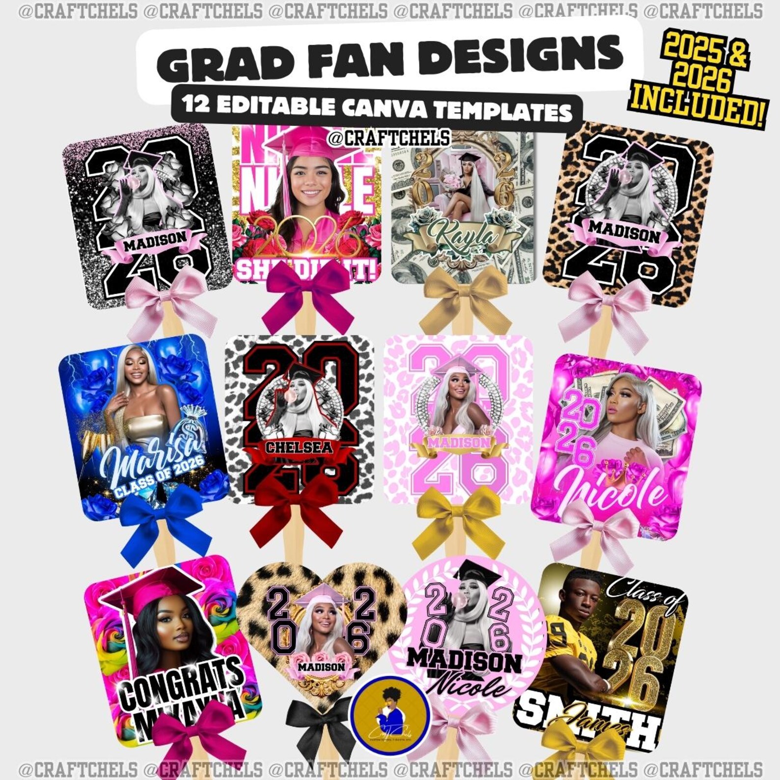 Grad Fan Template Bundle | Graduation Fans Canva Template – Set of 12 ...