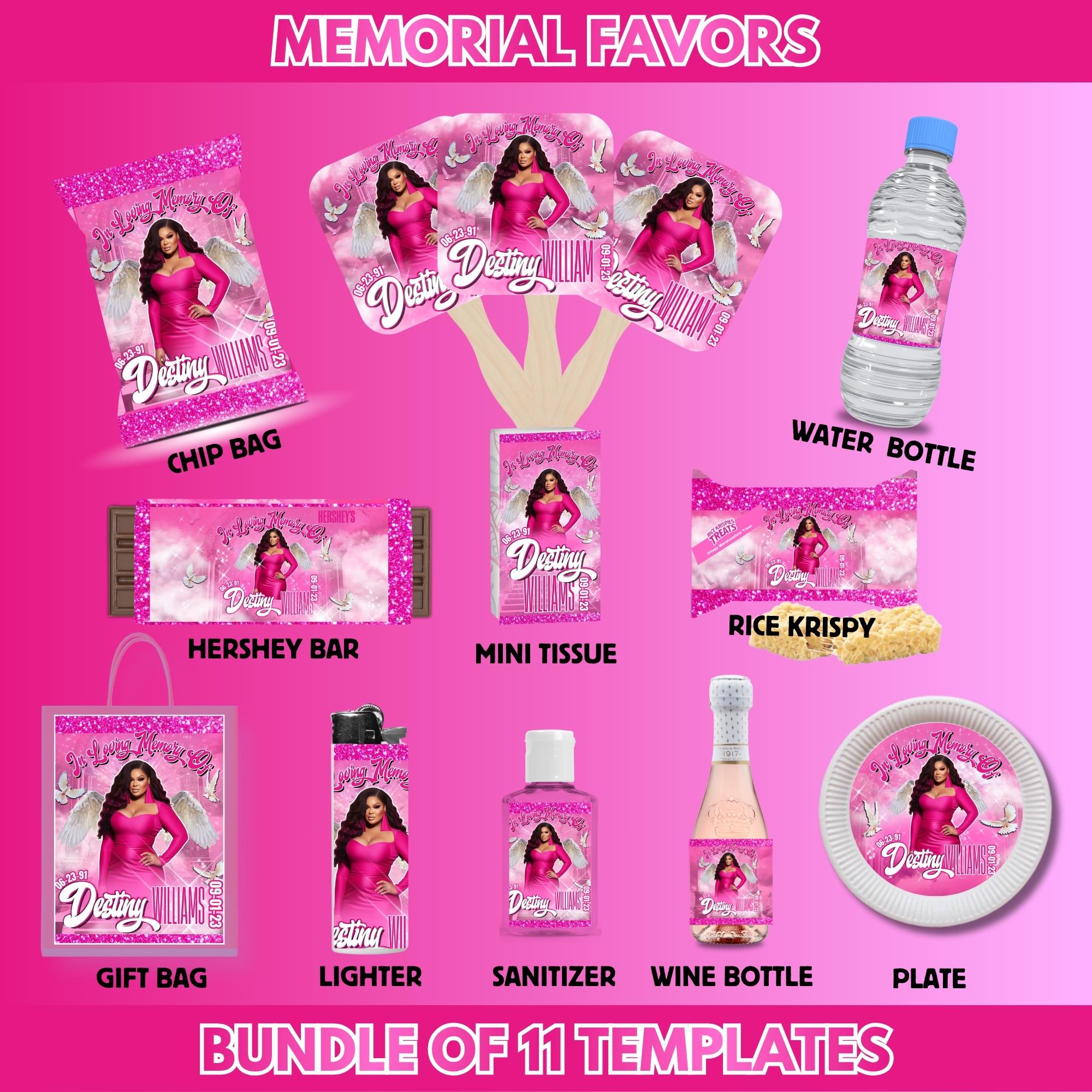 Pink Memorial Favor Bundle | Funeral & Repast Canva Templates ...