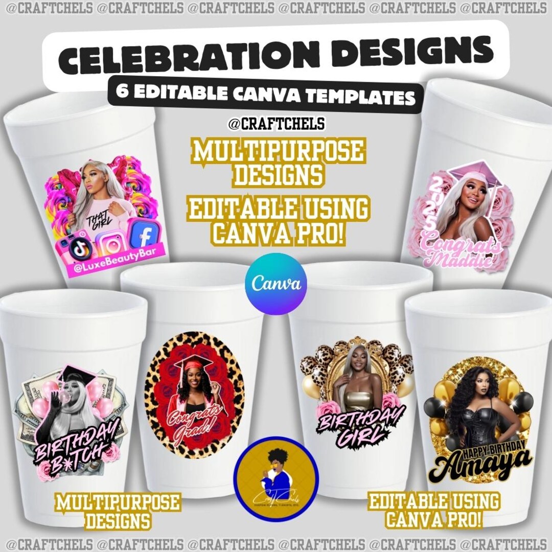 Styrofoam Cup Sticker Template | Set of 6 Celebration Canva Templates ...