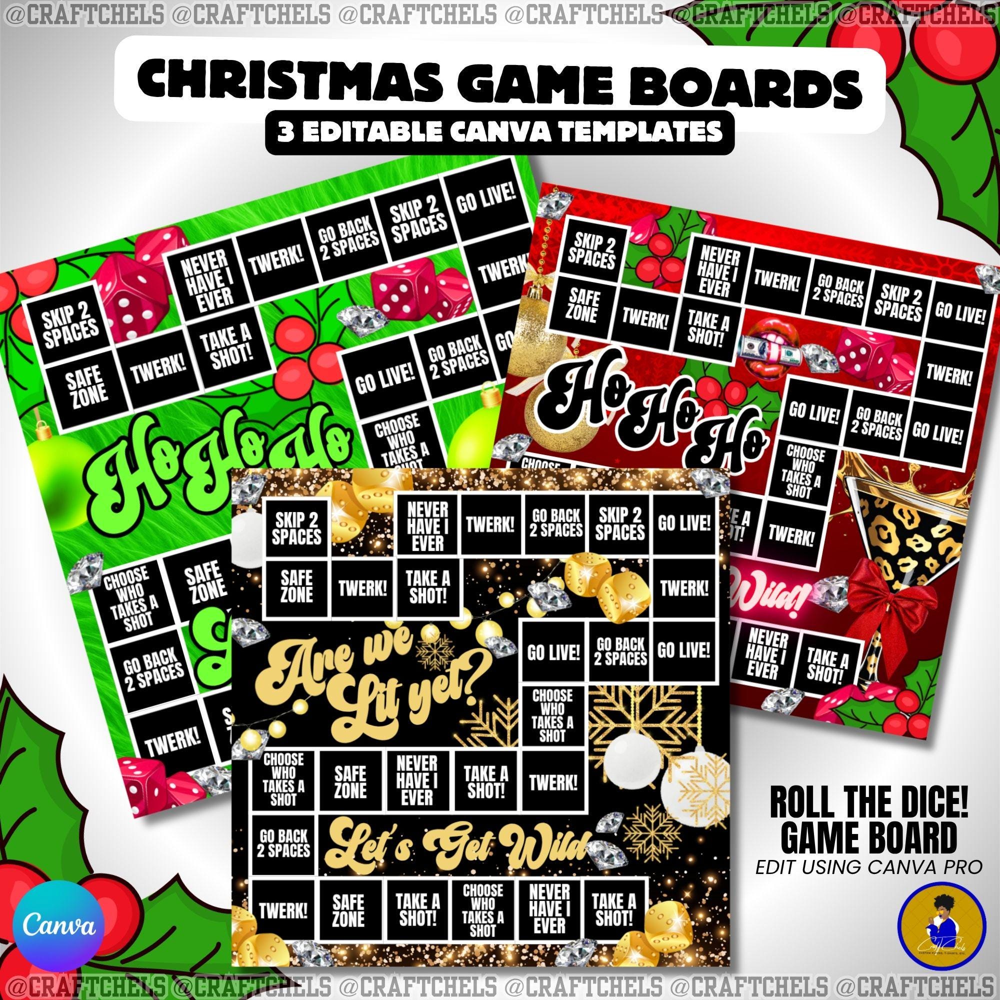 Christmas Holiday Party Game Board Bundle | 3 Editable Canva Templates ...