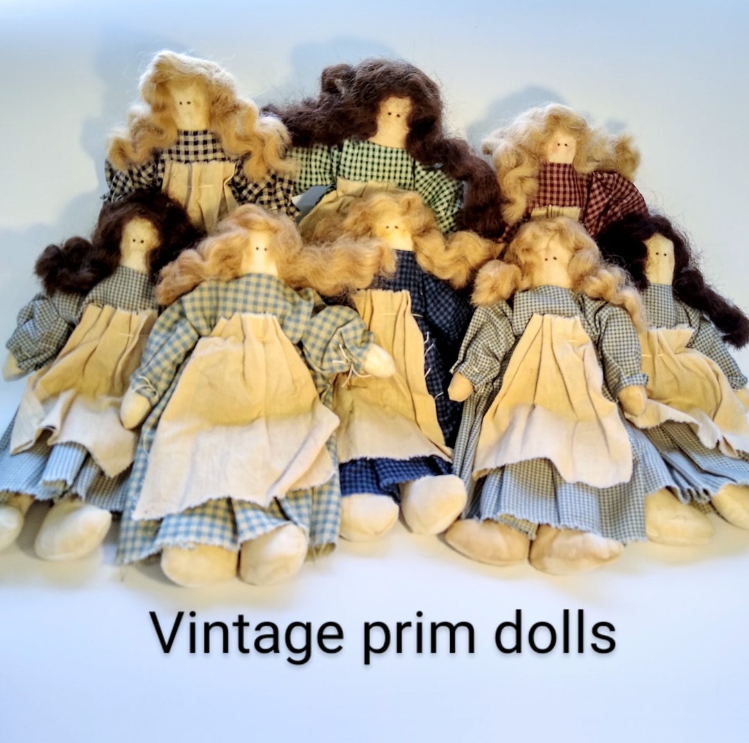 Vintage Prim Dolls, Homespun Fabric Dress, Handmade Rustic Country ...