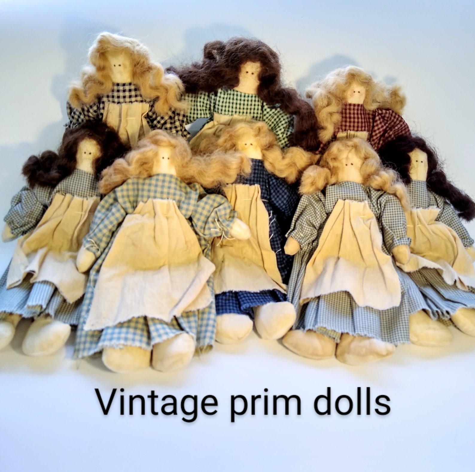 Vintage Prim Dolls, Homespun Fabric Dress, Handmade Rustic Country ...