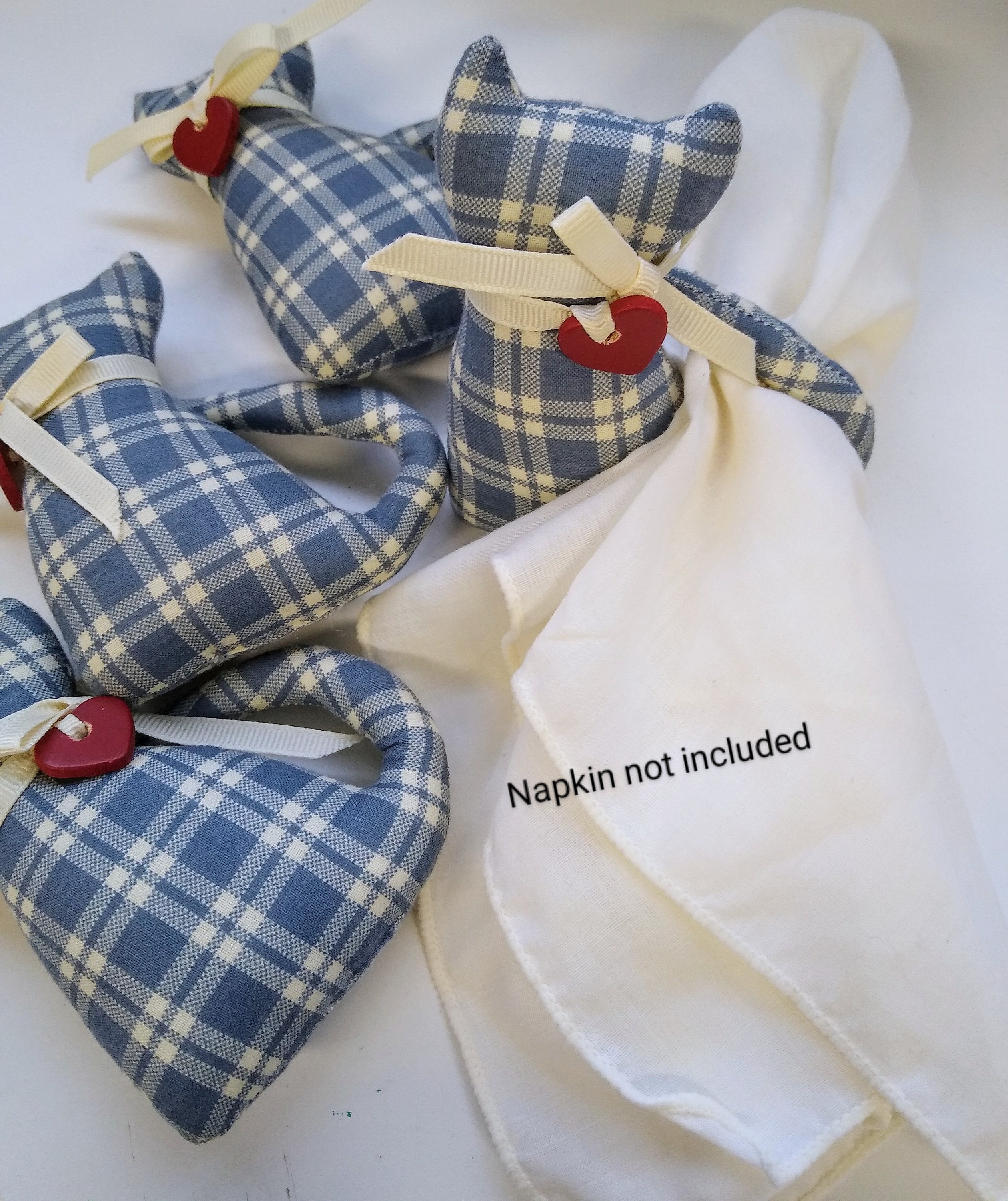Vintage Cat Napkin Rings Set, Blue Plaid Fabric Napkin Holder, Table ...