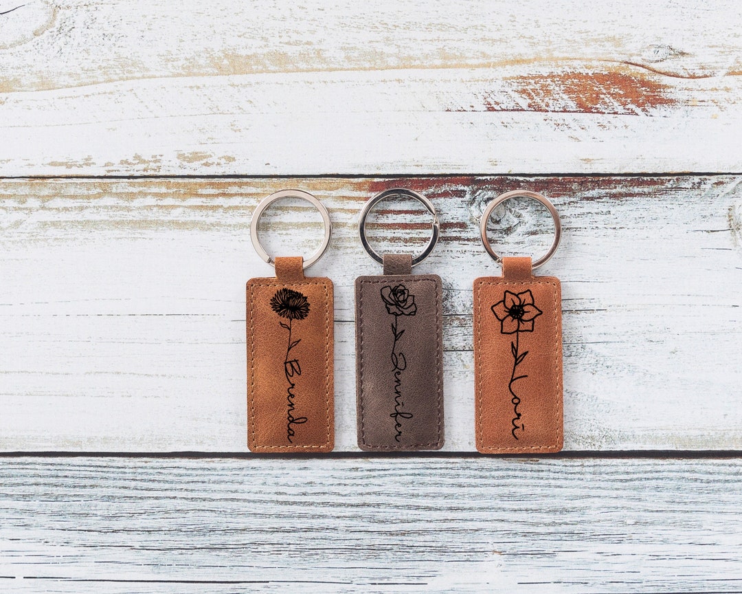 Custom Name Flower Keychain, Birth Month Flower Name Keychain, Birthday ...