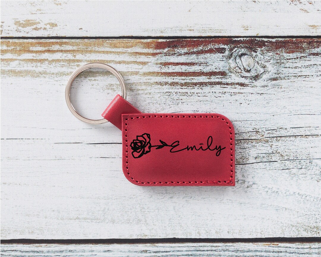 Birth Month Flower Keychain With Name, Custom Birth Flower Name ...