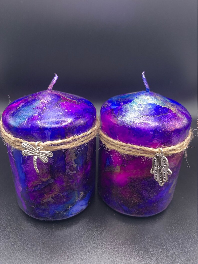 Set of 2 or 4 Boho Medium Pillar Candles - Hand-painted - Bohemian ...