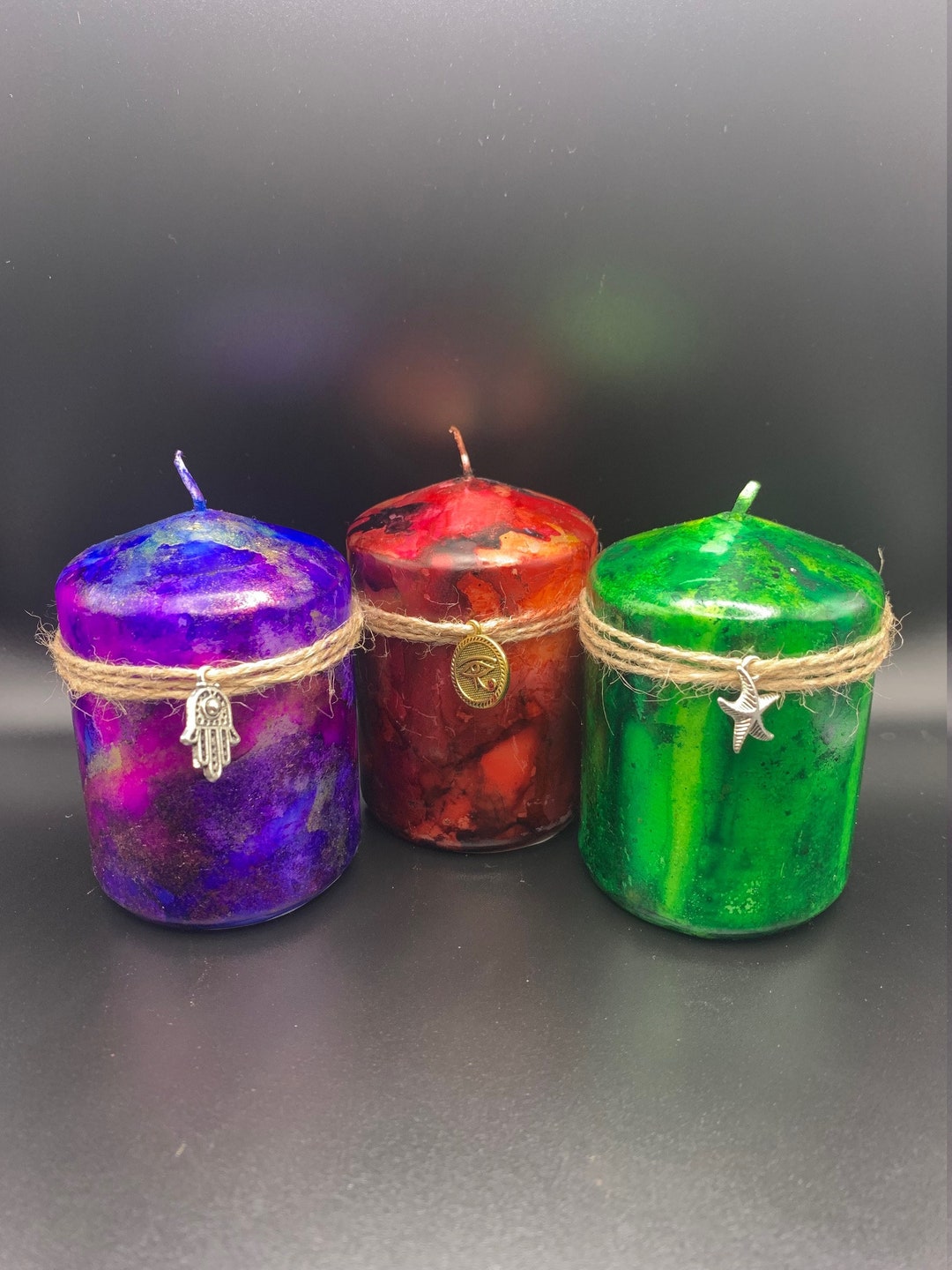 Set of 2 or 4 Boho Medium Pillar Candles - Hand-painted - Bohemian ...