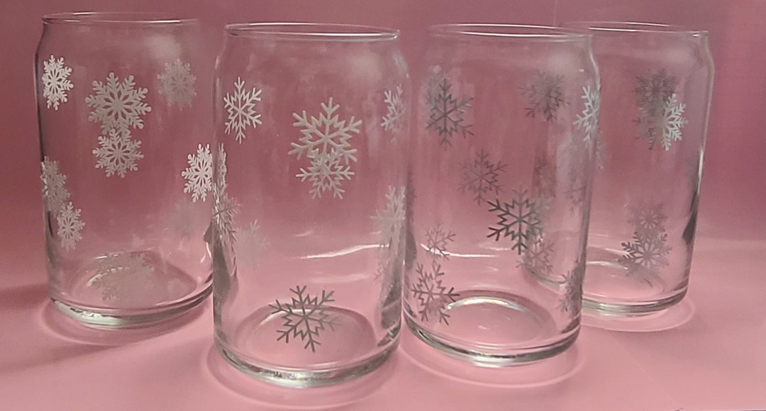 Pair of Snowflake 16oz Glass Cans 2, Snowflake Beer Glass Cans, Glass ...