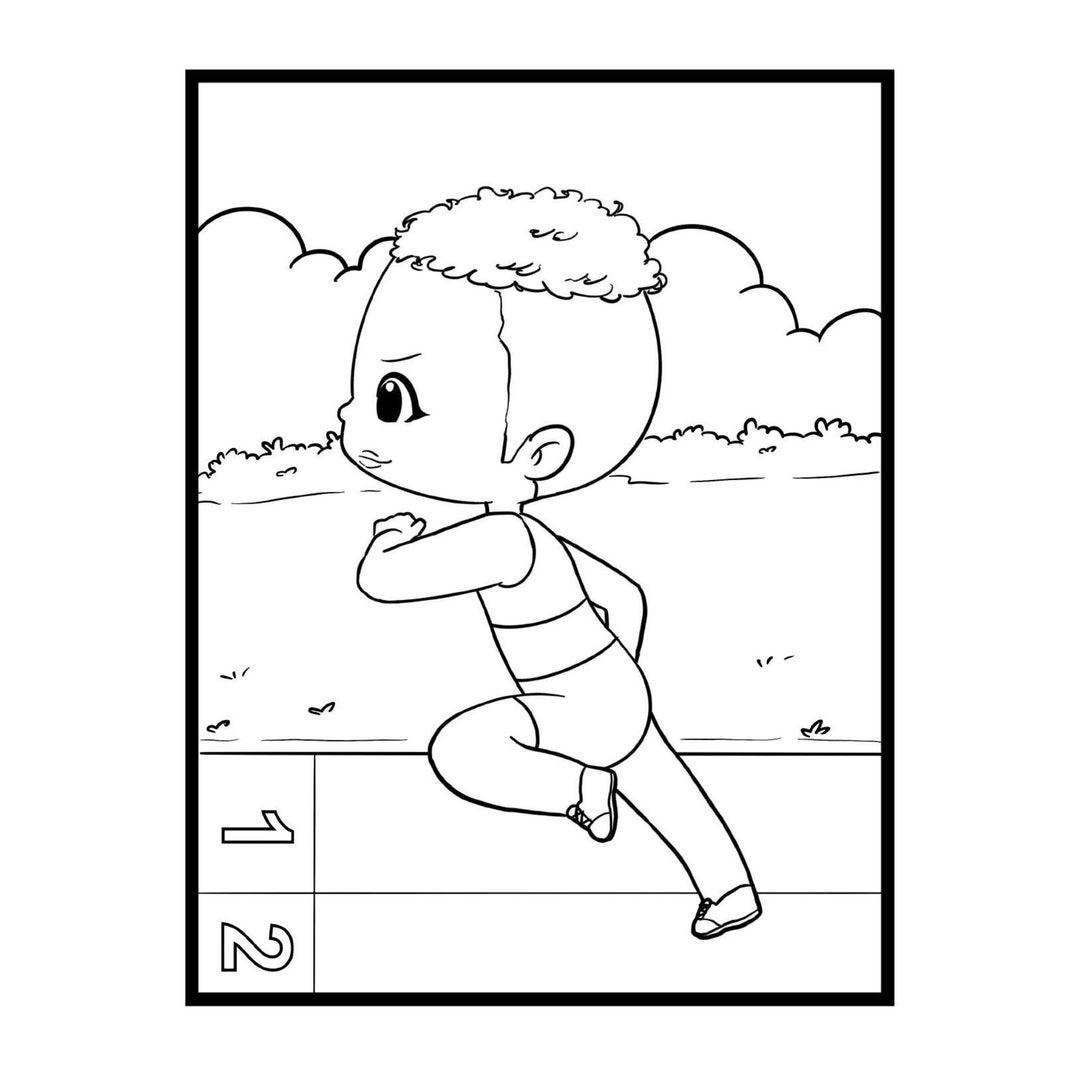 Black Chibi Girl Anime Coloring Page|track Star Athlete|for Stress ...