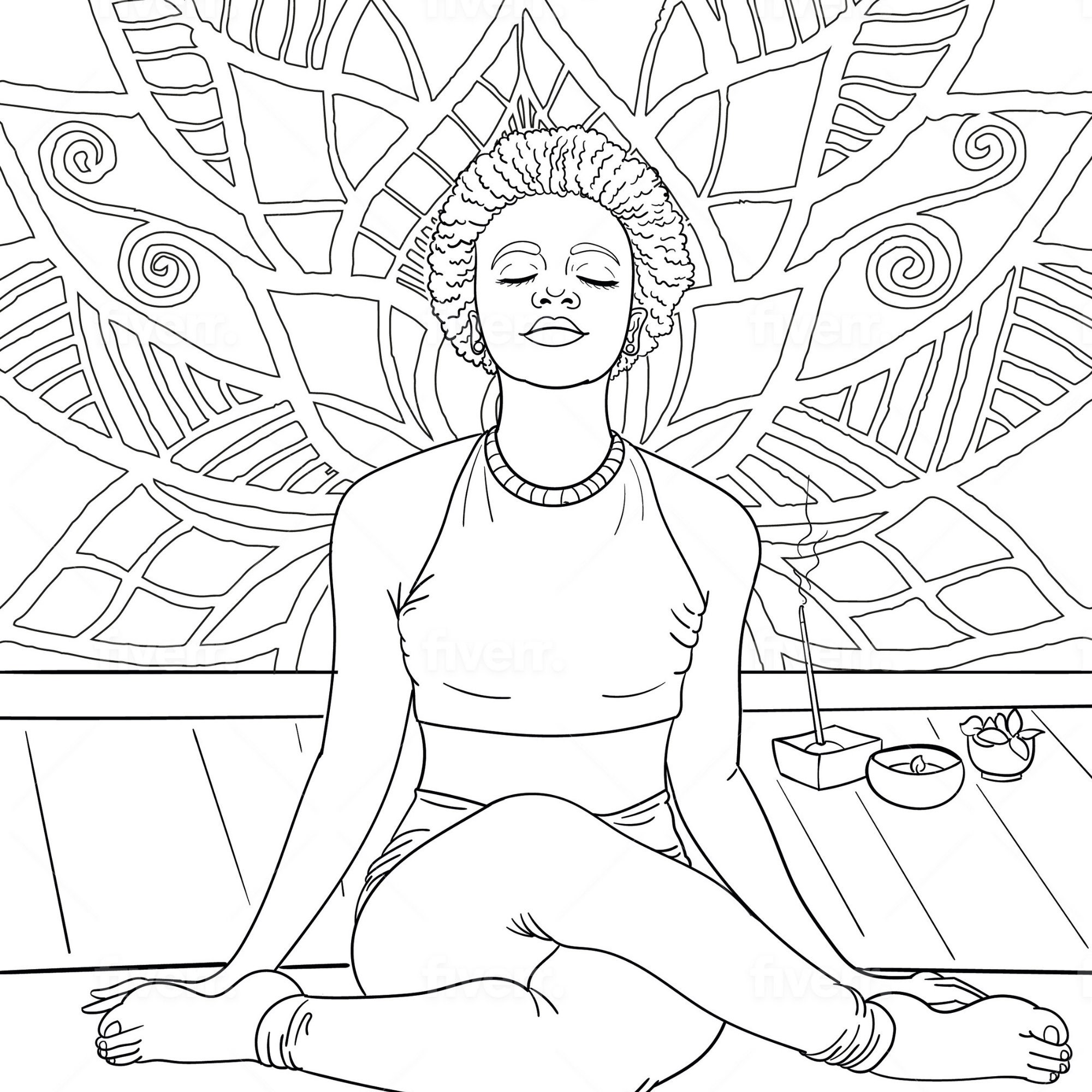 Black Woman Adult Coloring Page|meditate|self Care|for Stress|printable ...