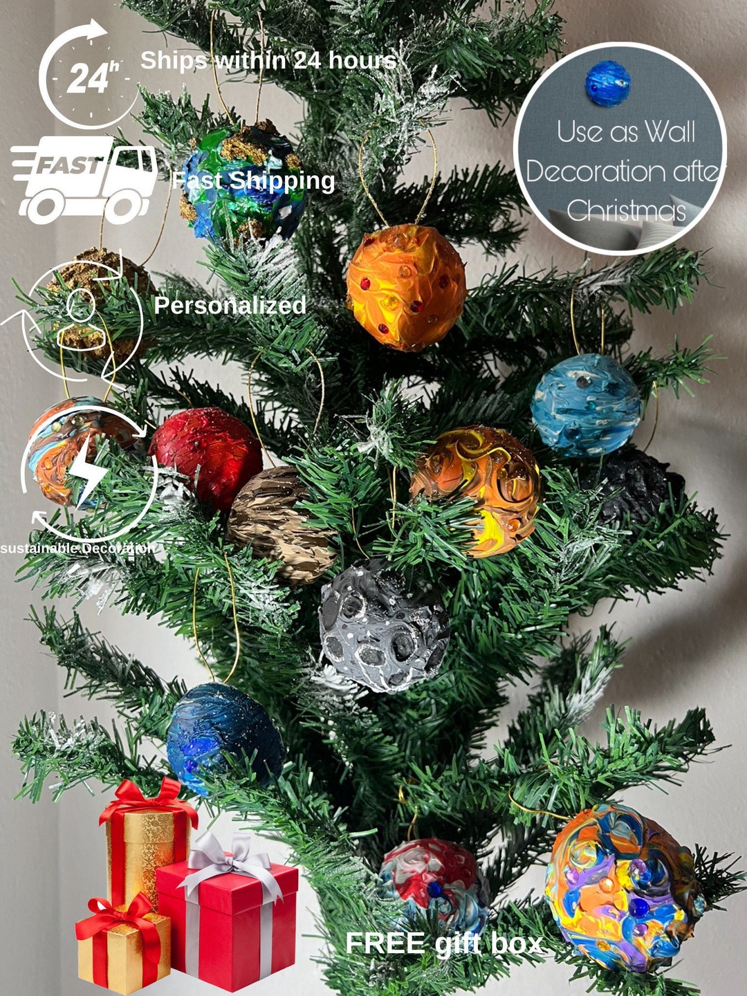 3D Planets Ornament Christmas Handmade Painting Personalized Unique ...