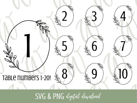 Table Numbers PNG SVG Oval Floral Design Wedding Table | Etsy