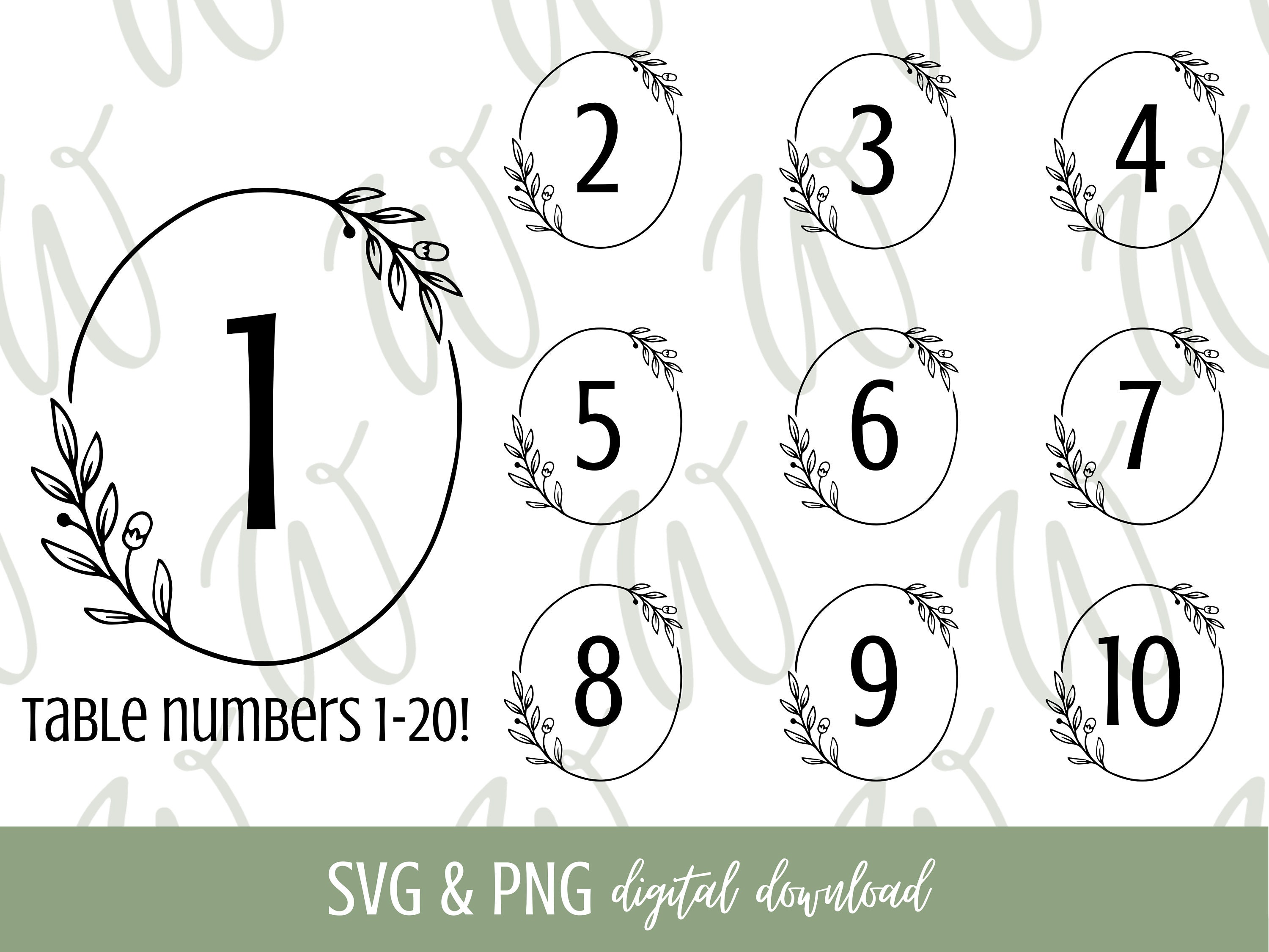 Table Numbers PNG SVG Oval Floral Design Wedding Table - Etsy