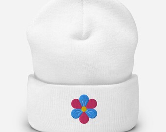 CHERRY BLOSSOM Embroidered Beanie Cuffed Cap, Women's Beanies, Cherry ...
