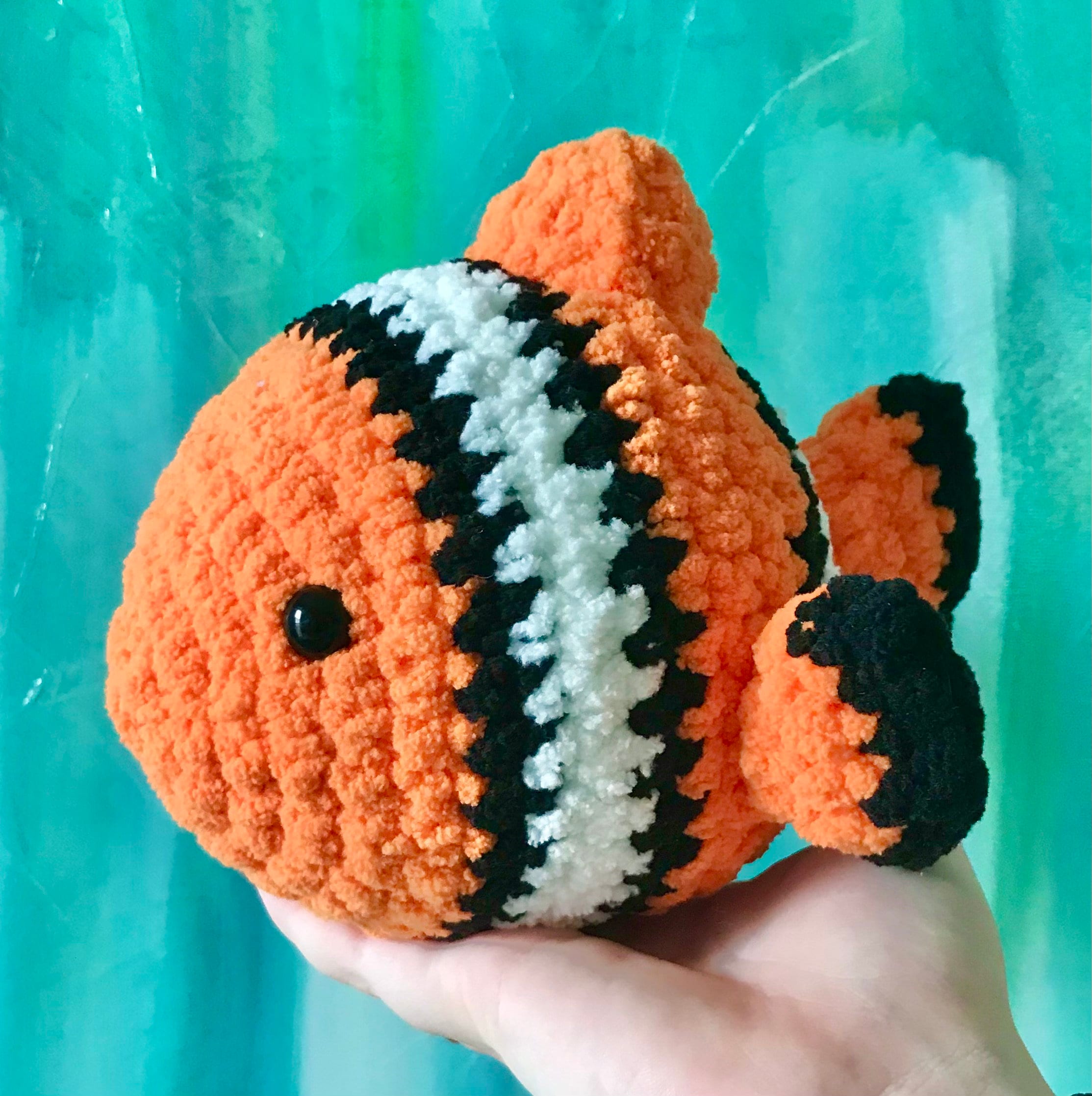 Crocheted Fish Stuffed Clownfish, Flounder, and Goldfish Handmade ...