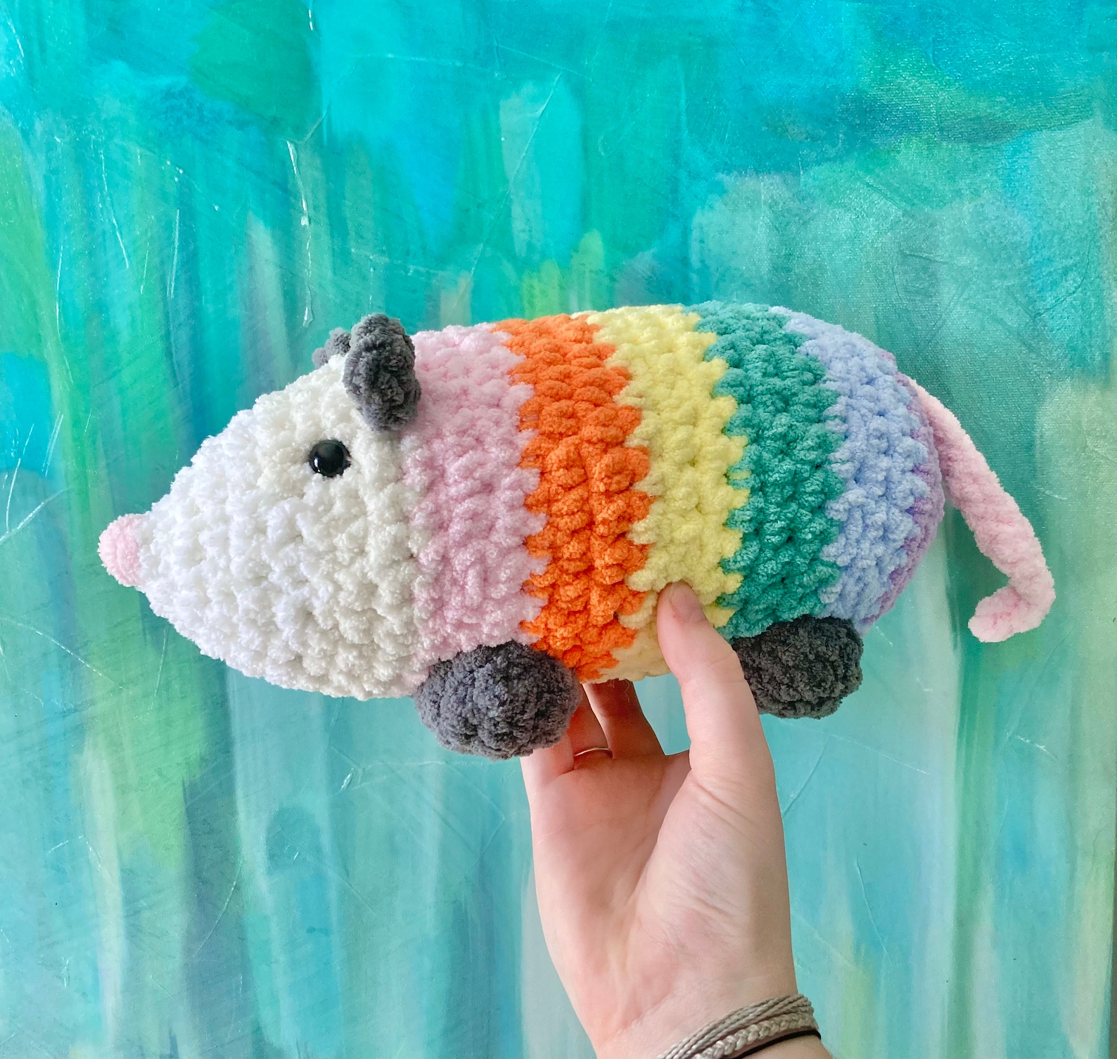 Crocheted Rainbow Opossum Pride Stuffed Animal Handmade Animal ...