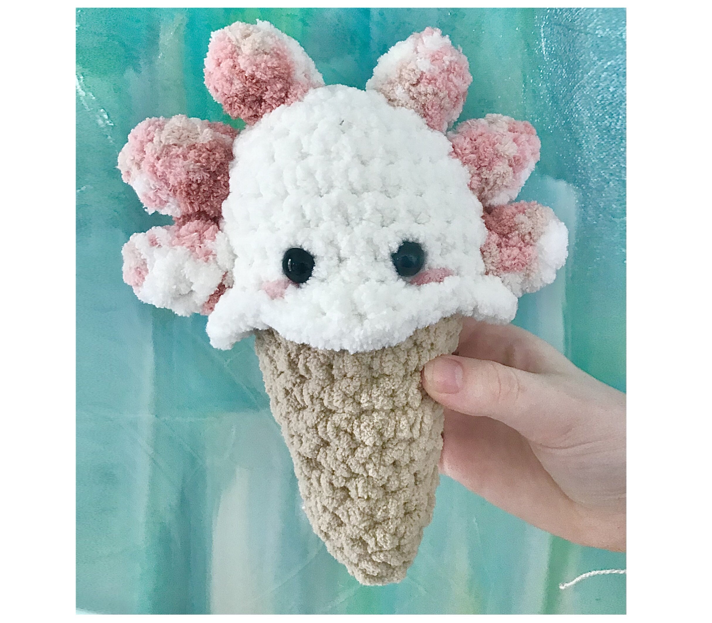 Crocheted Axolotl Ice Cream Stuffed Strawberry Dessert Handmade Animal ...