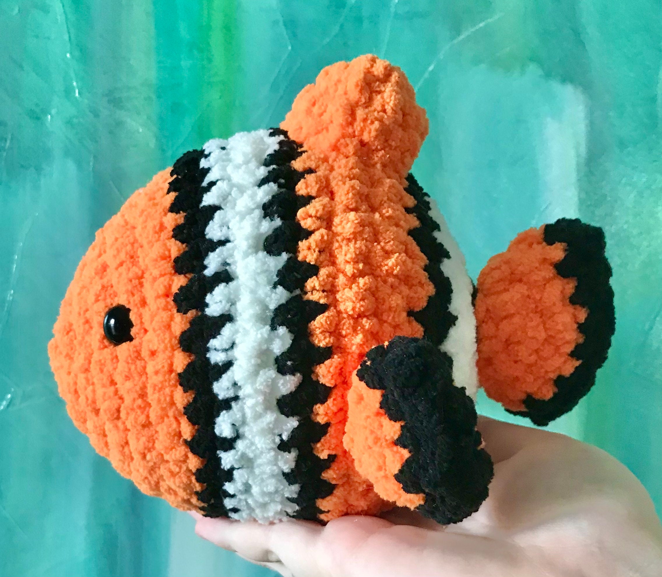 Crocheted Fish Stuffed Clownfish, Flounder, and Goldfish Handmade ...